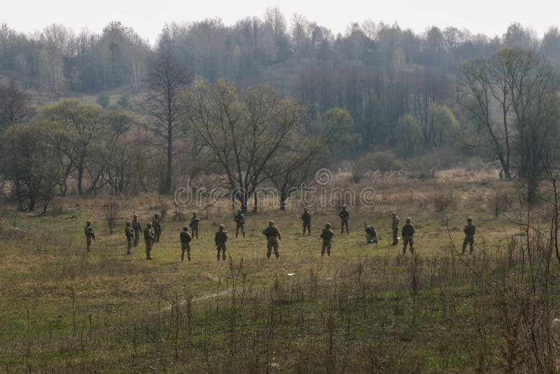 Front Line. Military Attack on Battlefield from Ambush Stock Image ...