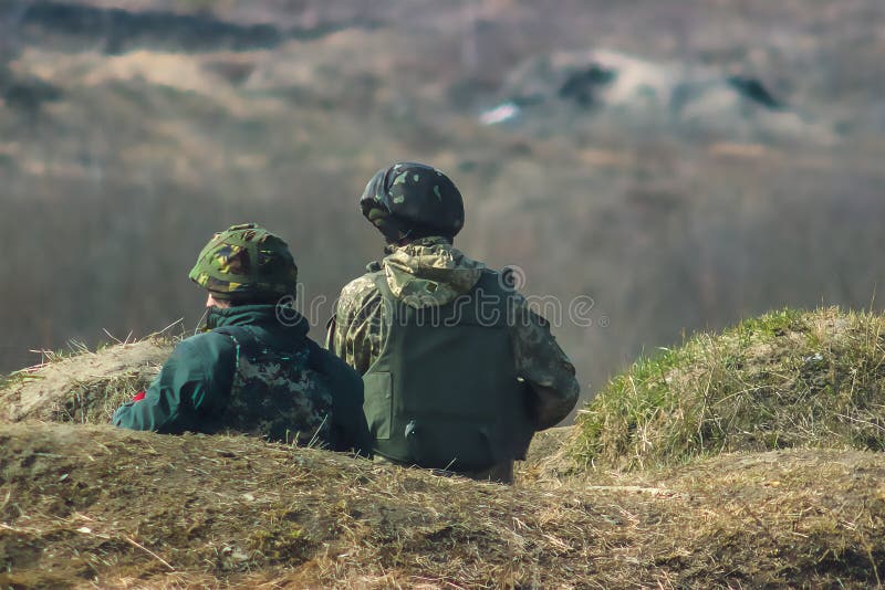 Front Line. Military Attack on Battlefield from Ambush Stock Image ...