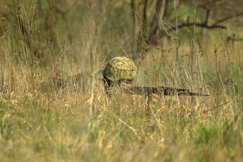 Front Line. Military Attack on Battlefield from Ambush Stock Image ...