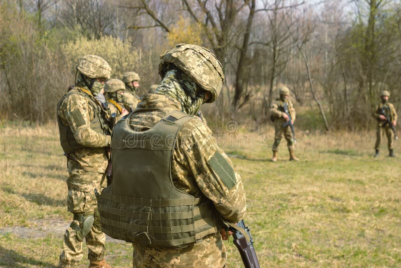 Front Line. Military before Attack on Battlefield Briefing Stock Photo ...