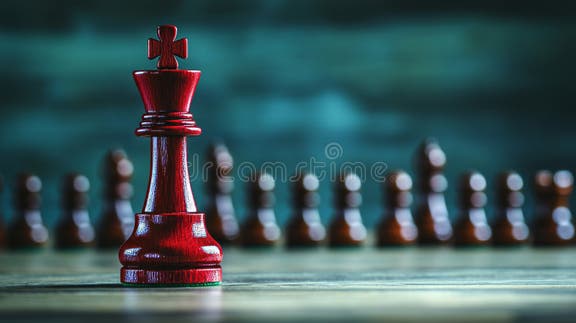 In Front of a Line of White Pawns, a Red Pawn is Positioned Stock Photo ...