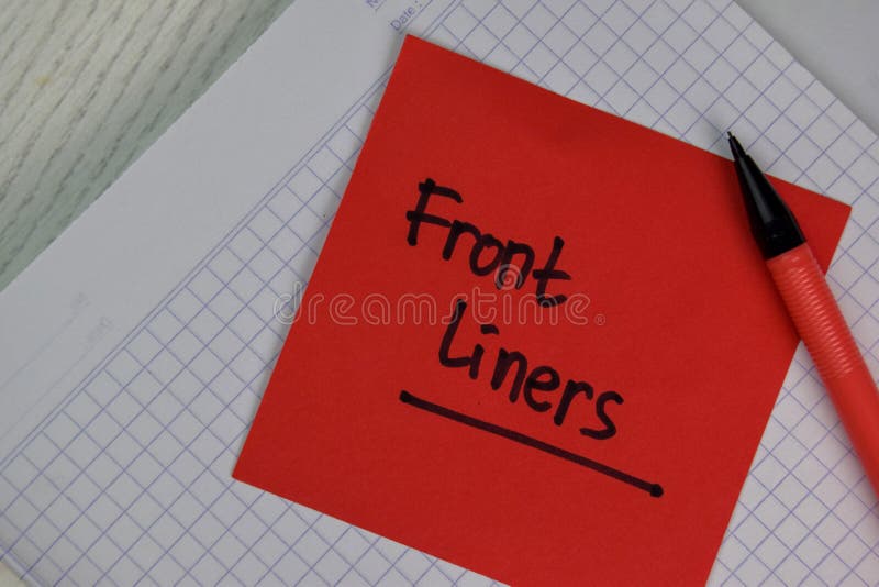 Front Liners Write on Sticky Notes Isolated on Wooden Table Stock Photo ...