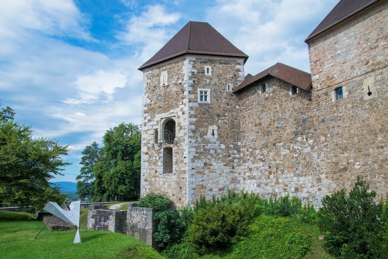 Front of the Ljubljana Castle with Statue, Slovenia Stock Photo - Image ...