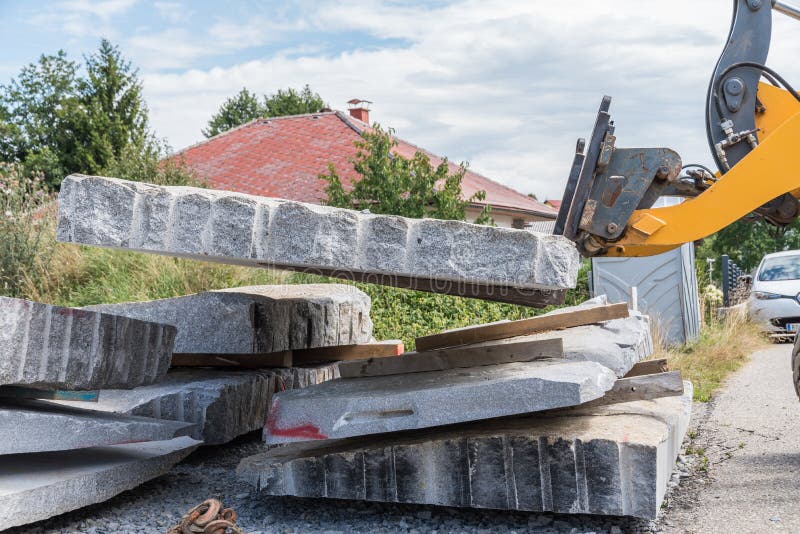 Front Loader and Natural Stone Granite Transport Stock Image - Image of ...