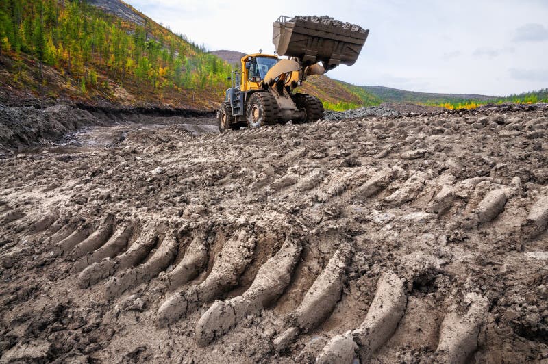 Front Loader in the Mountains of Eastern Siberia / Earthworks / Mining ...