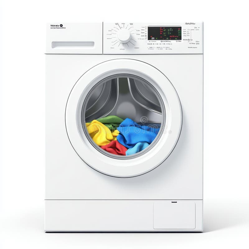 A Front-loading Washing Machine with Colorful Clothes Inside, Ready for ...