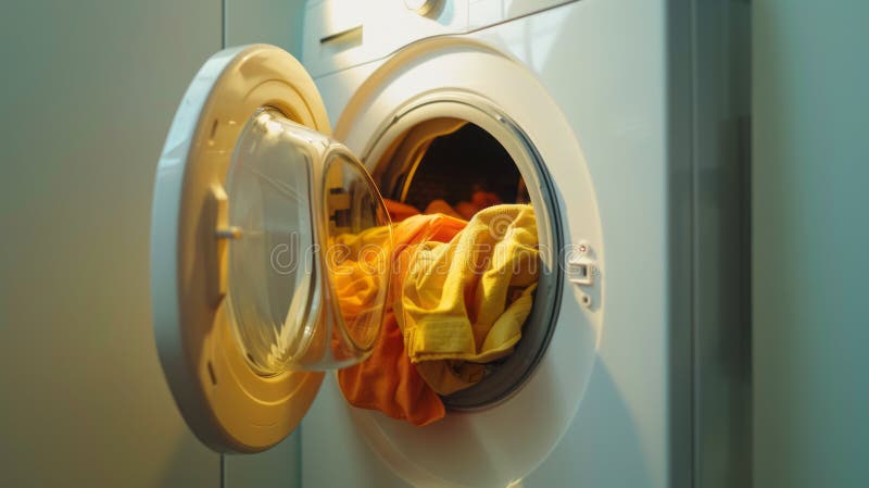 A Front-loading Washing Machine with an Open Door and Clothes Inside ...
