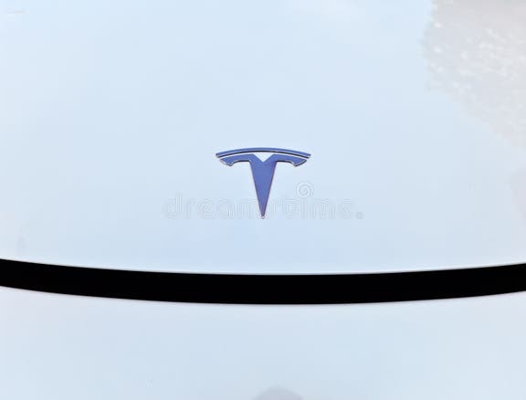 Front Logo of a White Tesla Model 3 Editorial Image - Image of brand ...