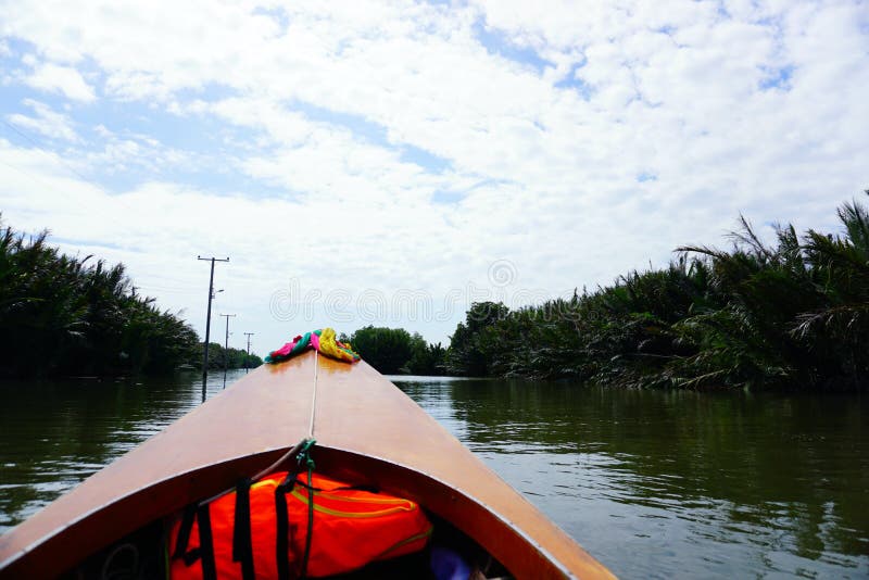 Front of the Long Tail Boat between Mangrove Forest in the River Stock ...