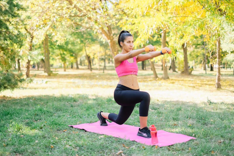 Front Lunges on Mat in the Park Stock Image - Image of girl, athlete ...