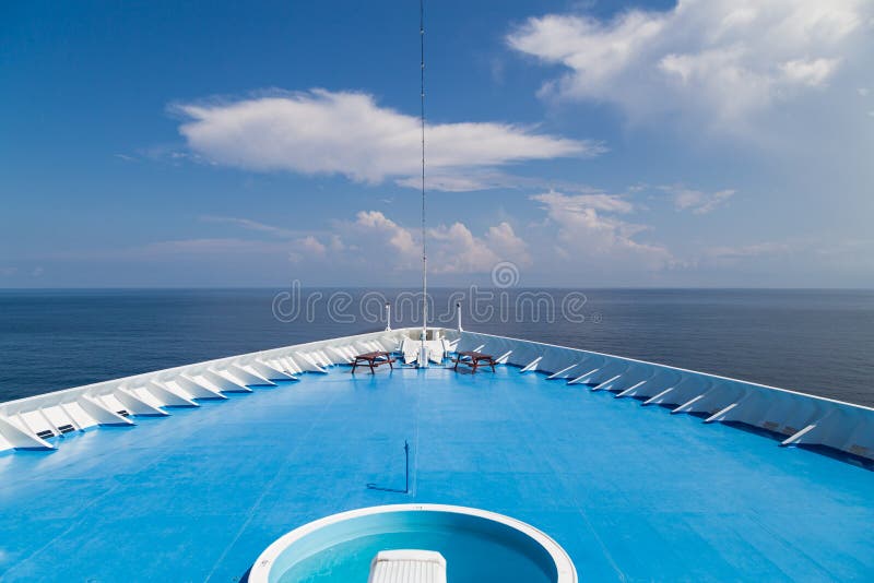 Front of Cruise Ship Deck Over Looking Ocean Horizon Stock Image ...