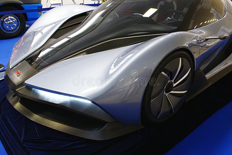 Front Mask and Lit Headlights of Hydrogen Powered Prototype of ...