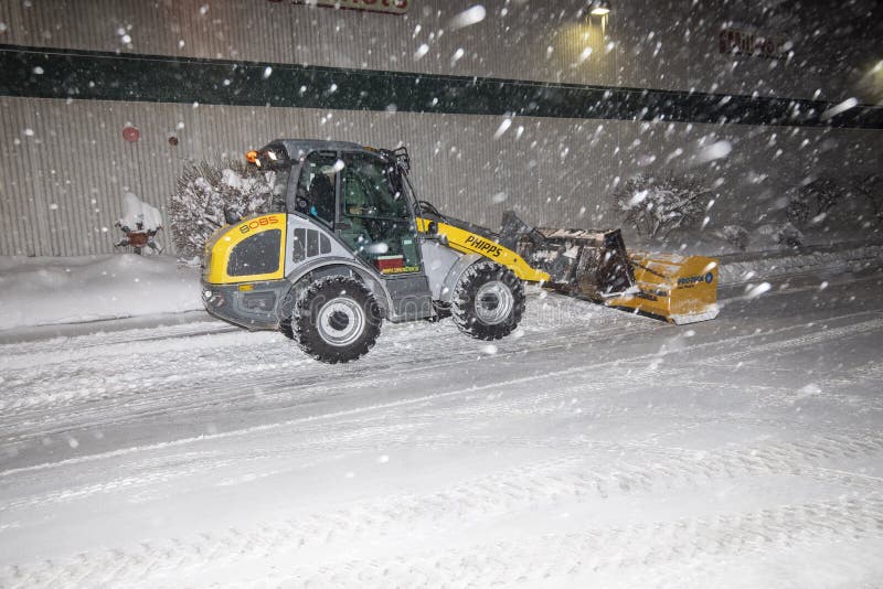 Snow Removal during Heavy Snowfall at Night Editorial Photo - Image of ...
