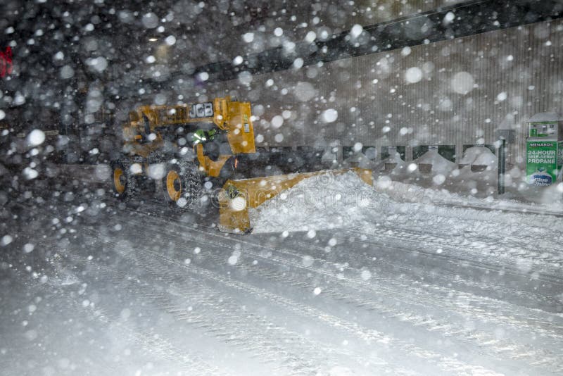 Snow Removal during Heavy Snowfall at Night Editorial Photo - Image of ...