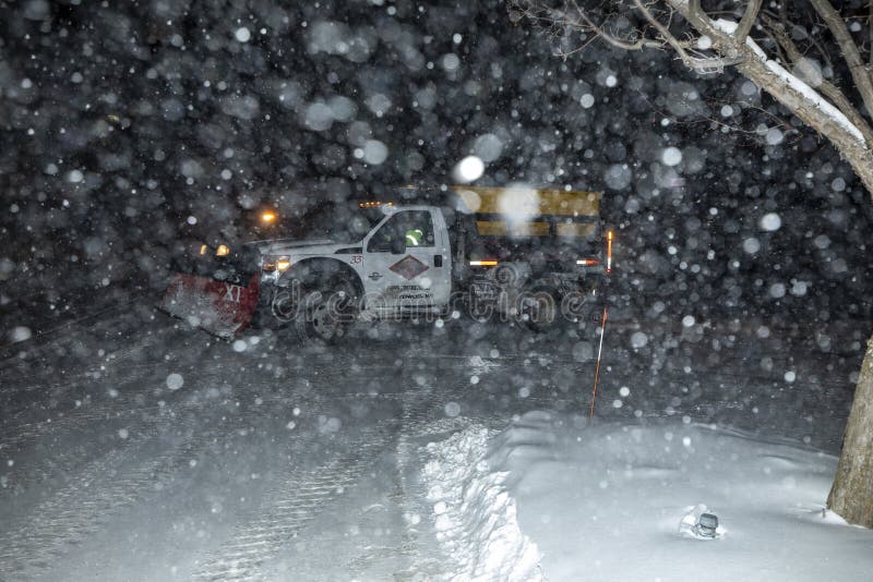 Snow Removal during Heavy Snowfall at Night Editorial Stock Image ...