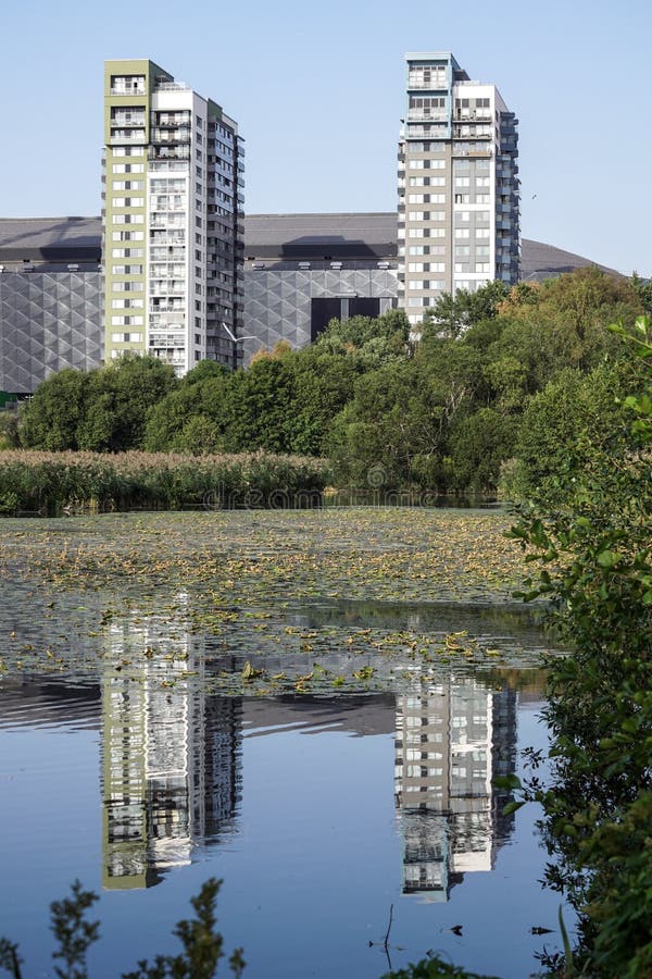 The Front of the Modern Buildings by Lake Stock Image - Image of ...