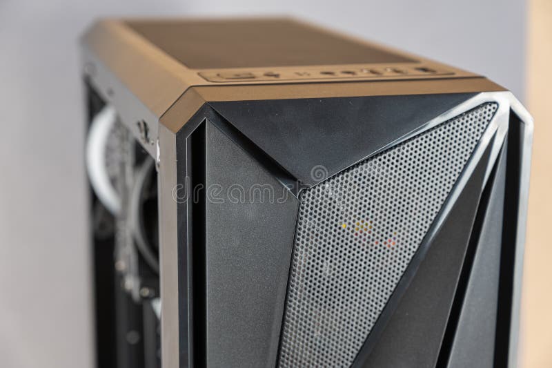 The Front of a Modern Desktop Computer. Black System Unit in a ...