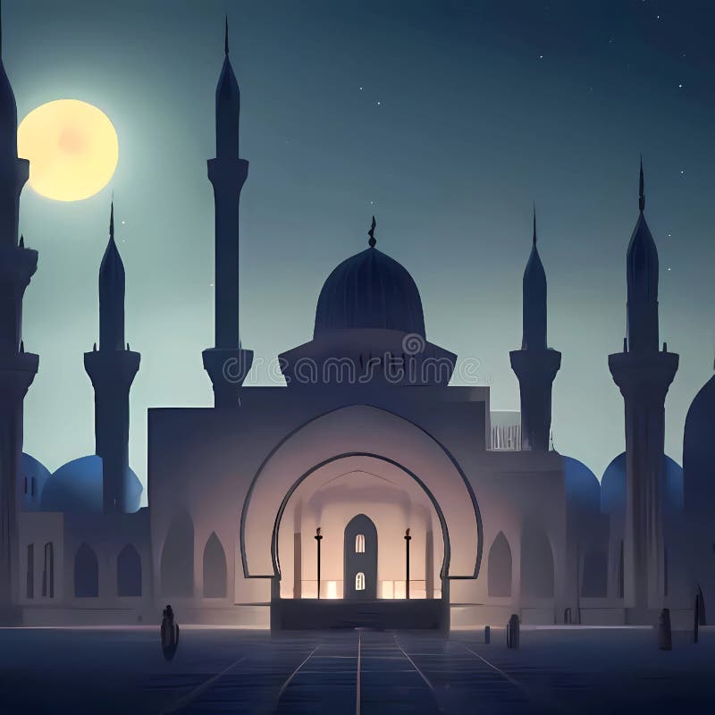In Front of the Mosque at Night Stock Illustration - Illustration of ...