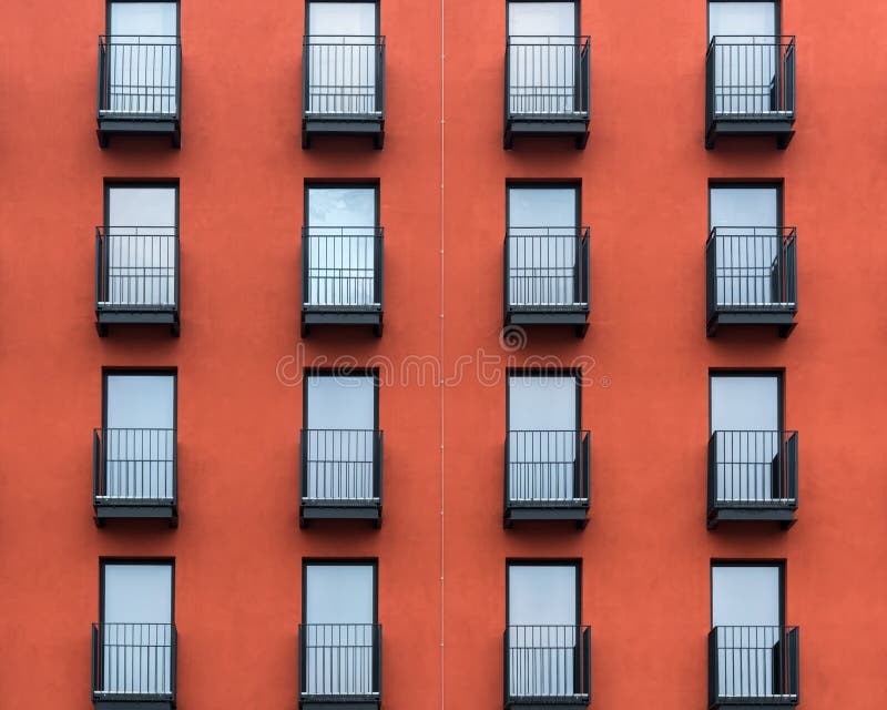 The Six Red Balconies on the Apartment Building Stock Image - Image of ...