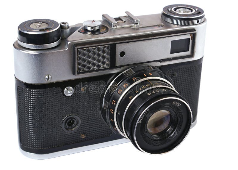 Front of Old Photo Camera. Isometric View. Stock Image - Image of path ...