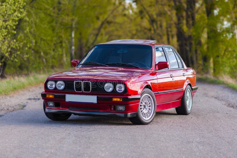 The Front of the Old, Red, German Car that Stands in the Forest Stock ...