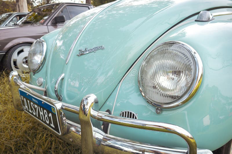 Front of an Old 1968 Volkswagen Beetle, with Chrome Bumper, Rounded ...