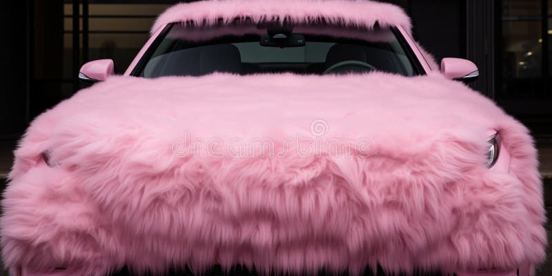 Front Panel of the Car is Covered with Pink Fur , Concept of ...