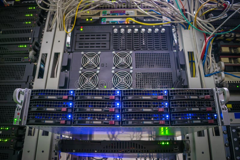 Front Panel of Central Data Server. Powerful Computing Equipment Works ...