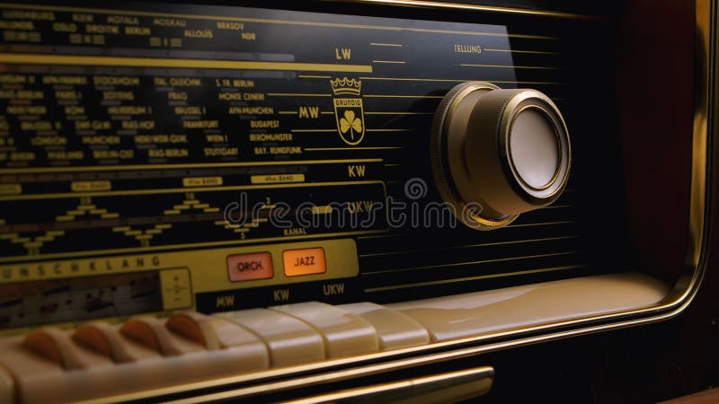 Front Panel of Vintage Radio with Frequency Setting Scale. Dashboard of ...