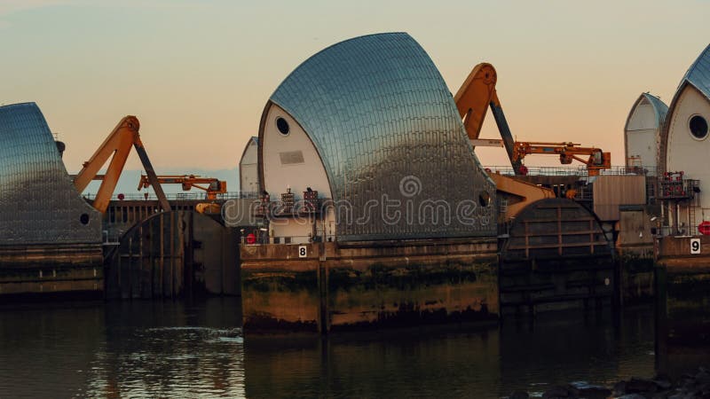 Front Panning View of the Thames Barrier Structure in London, England, UK during Early Evening ...