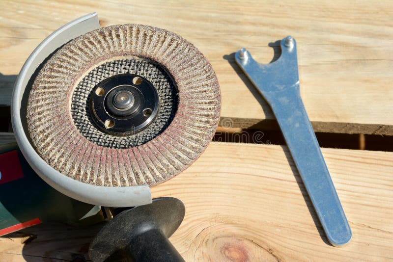 Front Part of Angle Grinder with Abrasive Disc and Spanner Stock Photo ...