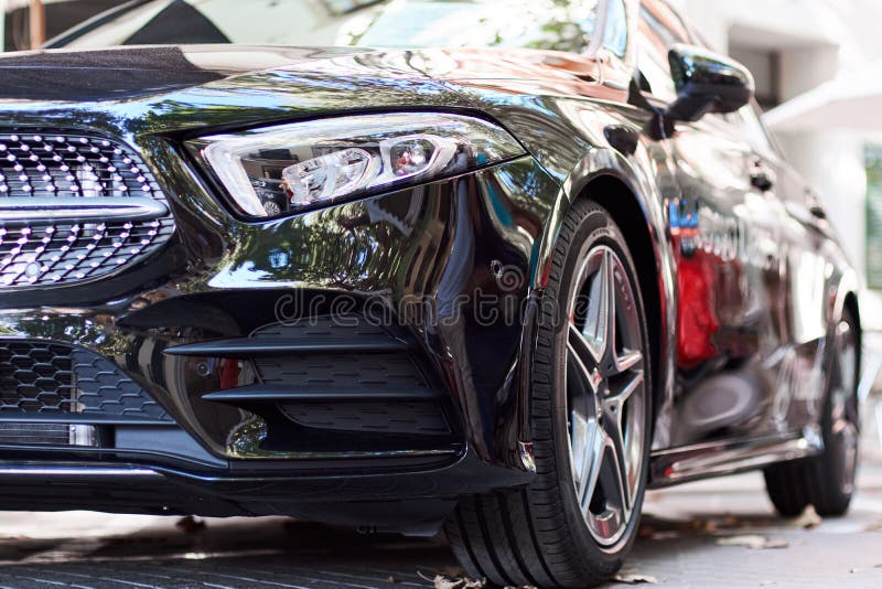 Front part of a black car stock image. Image of metallic - 138537897