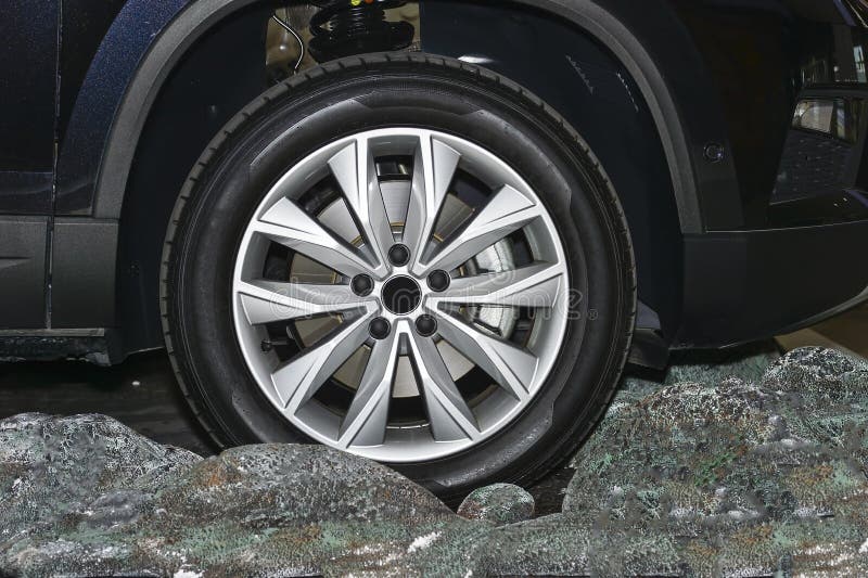 The Front Part of the Black Car, the Wheel. Side View Stock Photo ...