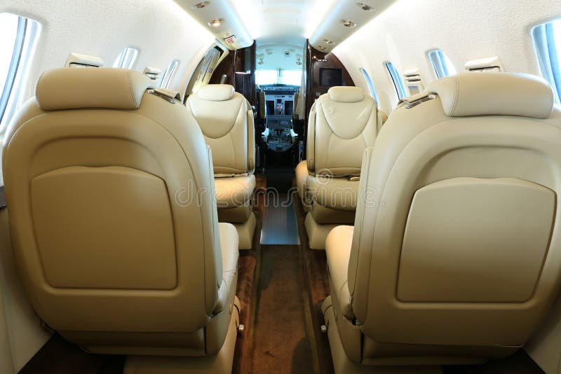 Small Business Jet Cabin - Front, Cockpit Open Stock Image - Image of ...