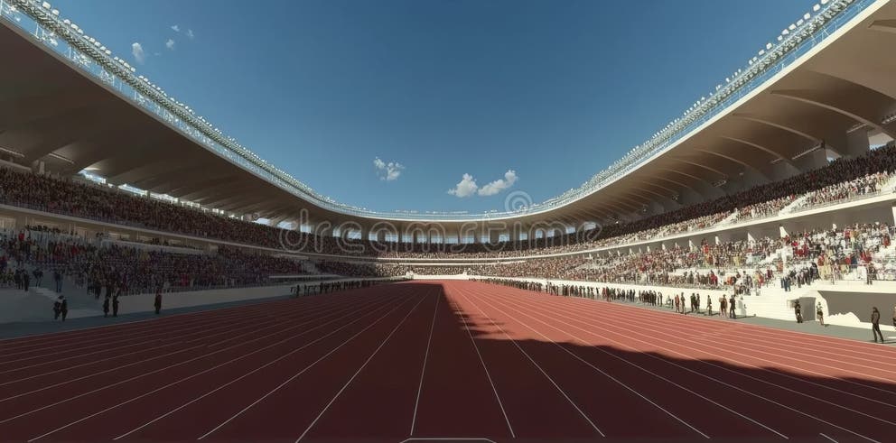 A Front Perspective of an Athletics Stadium with a Racetrack and ...