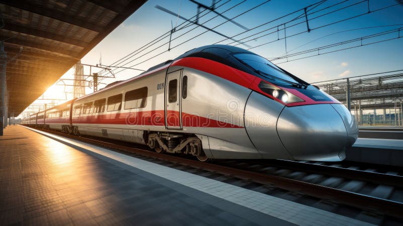 Front Perspective of a High-speed Train Approaching a Station, Natural ...