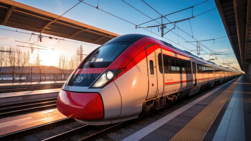 Front Perspective of a High-speed Train Approaching a Station, Natural ...