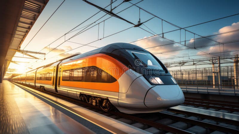Front Perspective of a High-speed Train Approaching a Station, Natural ...