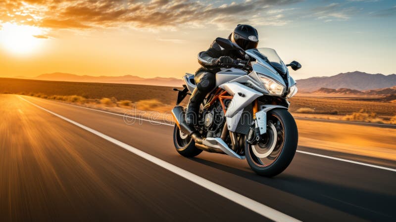 Front Perspective of a Powerful Motorcycle on an Open Road. Generative ...