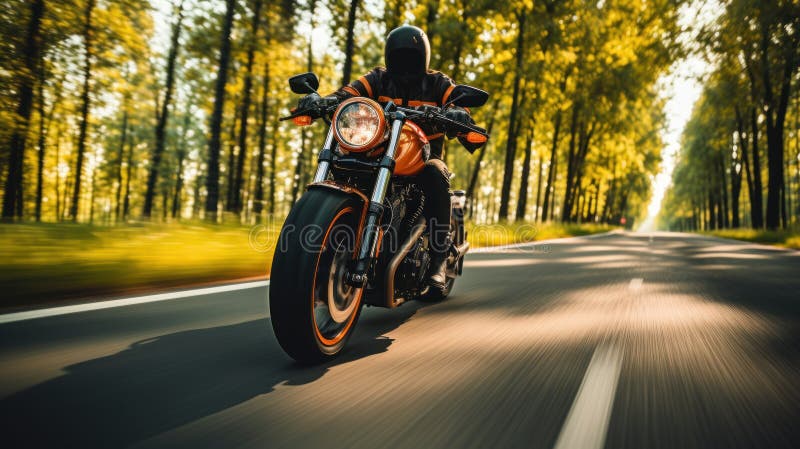 Front Perspective of a Powerful Motorcycle on an Open Road. Generative ...