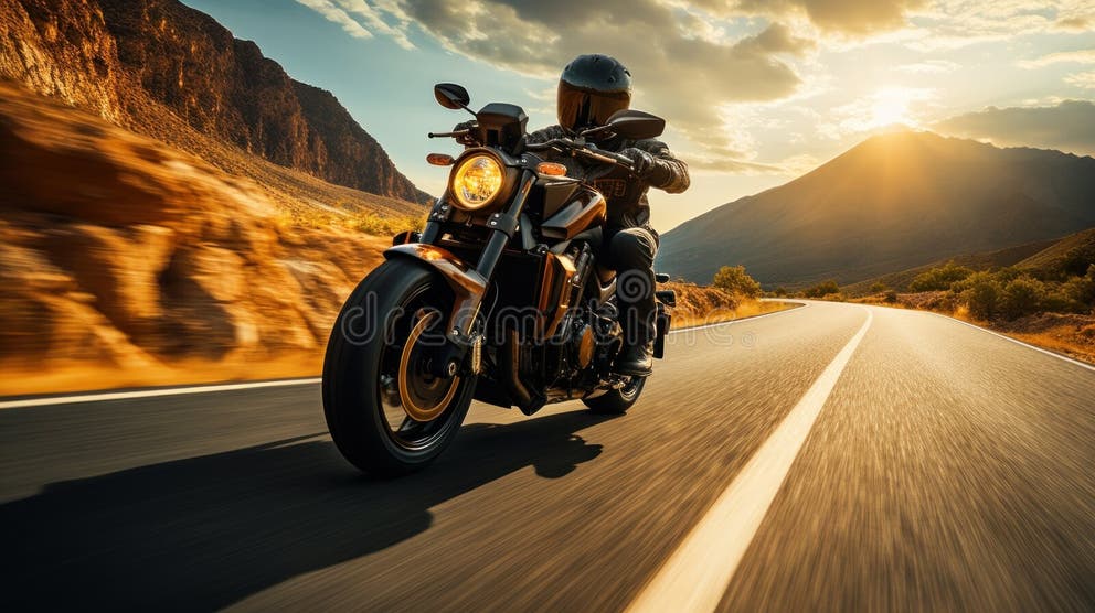 Front Perspective of a Powerful Motorcycle on an Open Road. Generative ...