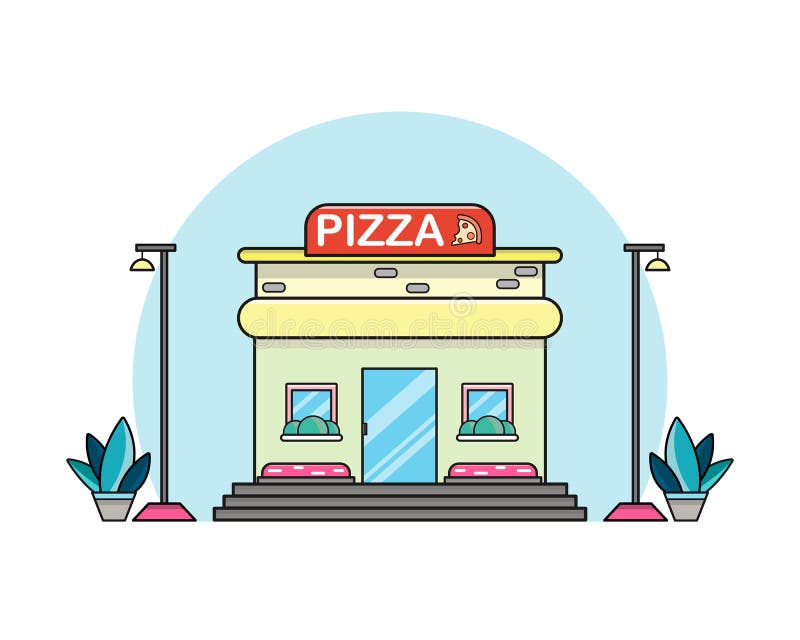 Front of Pizza Shop Flat Design Vector Stock Vector - Illustration of ...