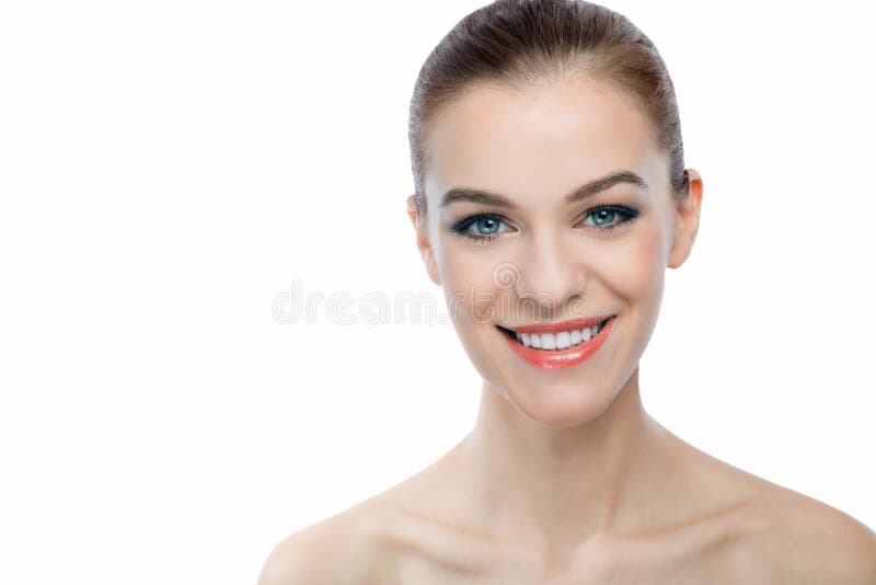Front Portrait of a Smiling Woman with Beauty Face with Copyspace Stock ...