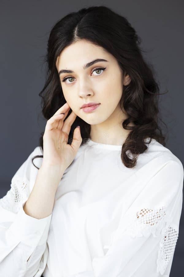 Beauty Profile Portrait Of A Pretty Young Woman Wear White Shirt