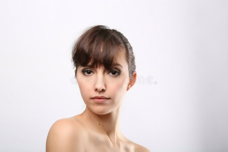 Front Portrait of Beautiful Woman on White Stock Image - Image of ...