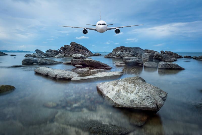 Front of Real Plane Aircraft, on Seascape Background Stock Photo ...