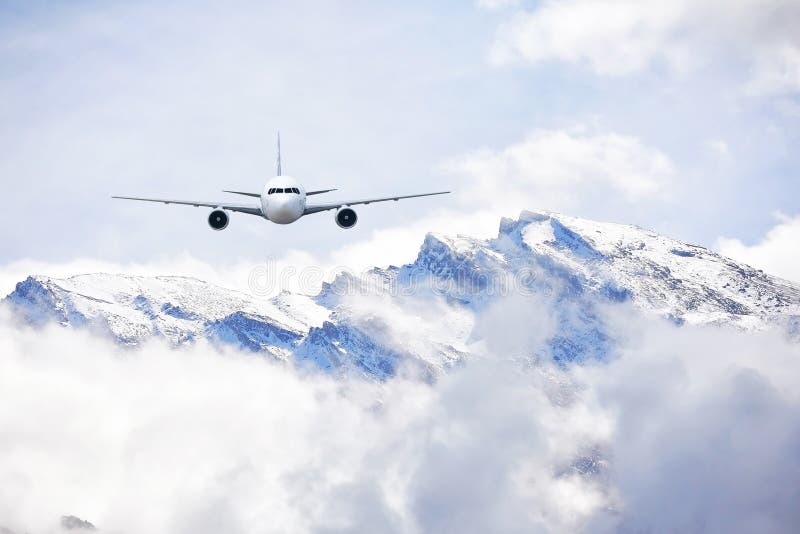 Front of Real Plane Aircraft, on Snow Mountain Background Stock Photo ...