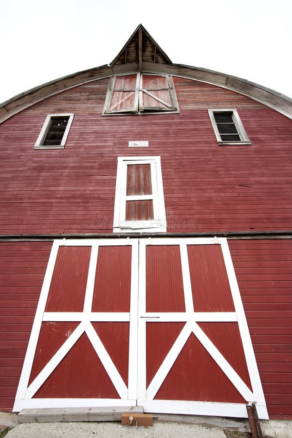Red Barn Door With White Trim Window Stock Image - Image of trim, open ...