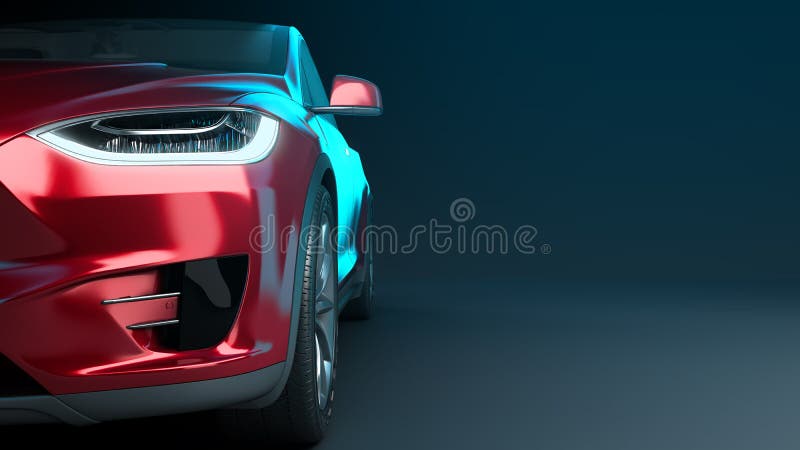 Front of the Red Car Front View 3d Render in Darck Stock Illustration ...