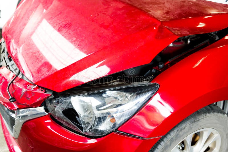 Front of Red Car Get Accident Hit the Damage until Crash Stock Photo ...